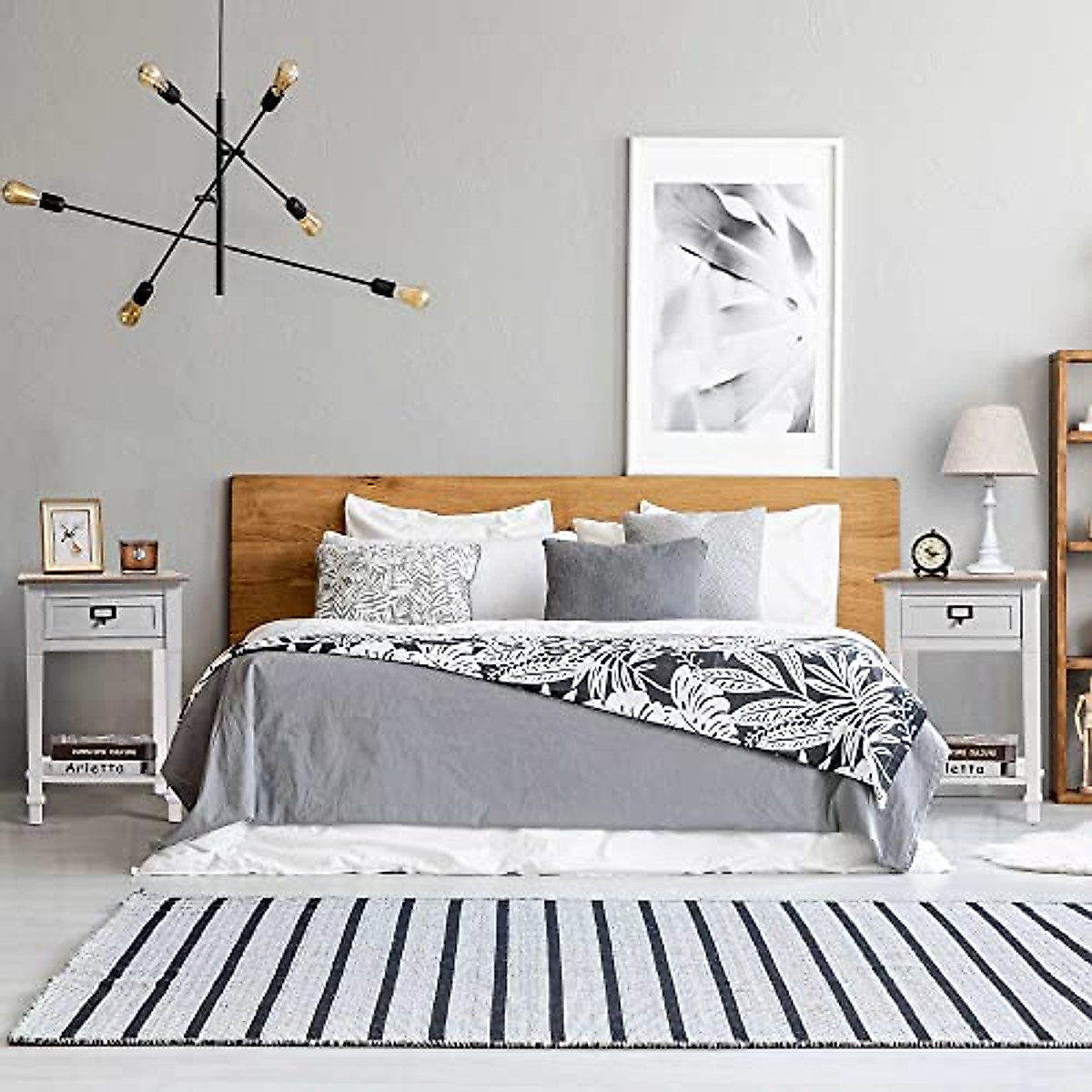 Wnutrees Rustic Farmhouse Accent End Table, Nightstand Side Tables with Drawers and Open Storage Shelf for Living Room Bedroom, Wooden Top, Handcrafted Finish, Set of 2