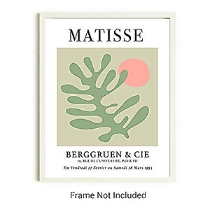 Matisse-Inspired No.16 Exhibition Wall Art Print. 11x14 UNFRAMED. Abstract, Minimalist Modern Wall Decor. Cut-Out Botanical Shapes in Shades of Sage Green & Pink on Gray.