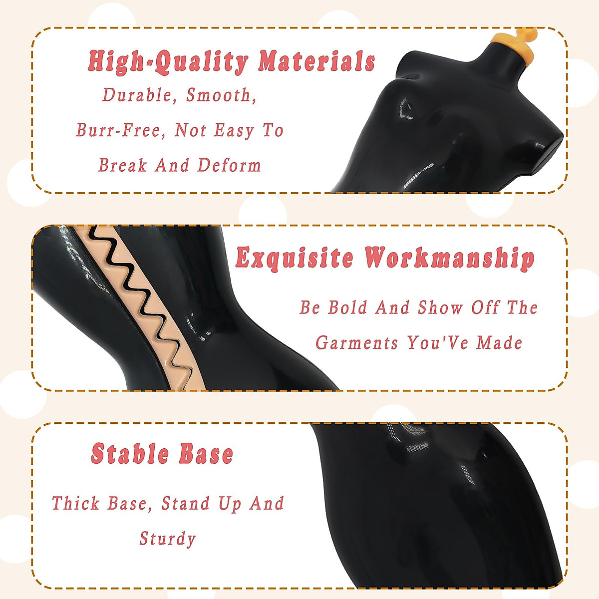 Doll Dress Form Mannequin Dress Form Torso Stand with Base Stand for Apparel Design and Costume Jewelry Display(Black Gold,4pcs)