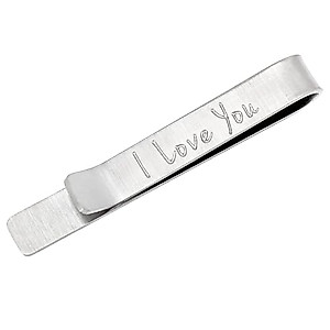 kilofly Men's Tie Clip Hidden Message "I Love You" Silver Tie Bar