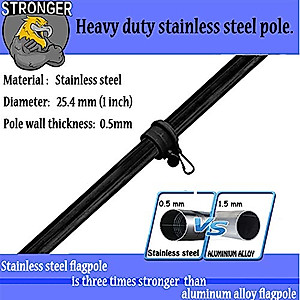 6FT Flag Pole Kit,Stainless Steel Heavy Duty Black American US Flagpole, Rustproof for Outdoor Garden Roof Walls Yard (Without Bracket)