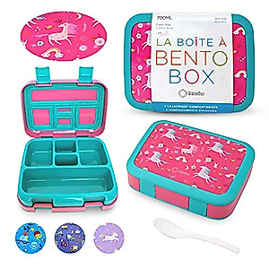 Unicorn Bento Lunch Box for Girls Toddlers, 5 Portion Control Sections, BPA Free Removable Plastic Tray, Pre-School Kid Toddler Girl Daycare Lunches, Snack Container Ages 3 to 7 Pink