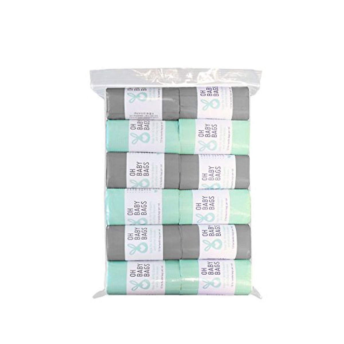 Oh Baby Bags Scented Disposable Plastic Bags - 12 Rolls, 144 Bags Total, Seafoam and Gray