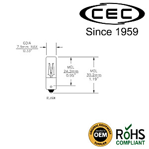 CEC Industries 120MB Light Bulbs, 120V, 3W, T2.5 Shape, CC-7A Filament, BA9s Standard Base (10-Pack)