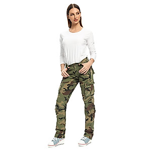 OCHENTA Womens Cotton Stretch Camo Cargo Pants Combat Tactical Casual Work Travel with Pockets with 8 Pockets Camo 29 Size 6