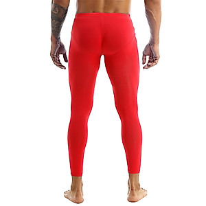 Kvysinly Men's Thermal Underwear Pants Bulge Pouch Sleep Bottom Loungewear Long Johns Leggings Red Medium