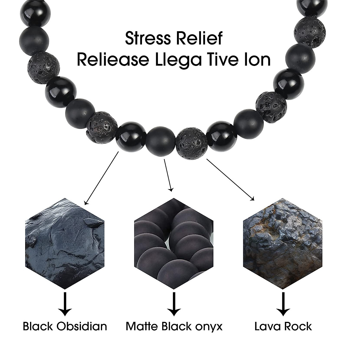 CARITATE Black Beaded Bracelets for Men Boys - 6mm Obsidian Onyx Lava Beads Mens Bracelet Set Mens Jewelry - Cool Anniversary Valentines Fathers Birthday Gifts for Him Boyfriend Husband Man Son Dad