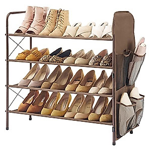 Tajsoon 4-Tier Stackable Shoe Rack, Expandable Hanging Shoe Organizer, Fabric Shoes Shelf Storage Organizer with X Shape Fixed Frame for Entryway Doorway, Bronze