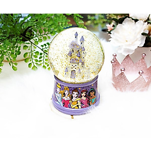 Silver Buffalo Disney Princess Castle Featuring Cinderella, Aurora, Belle, Ariel, and Jasmine Light Up Snow Globe, 100mL
