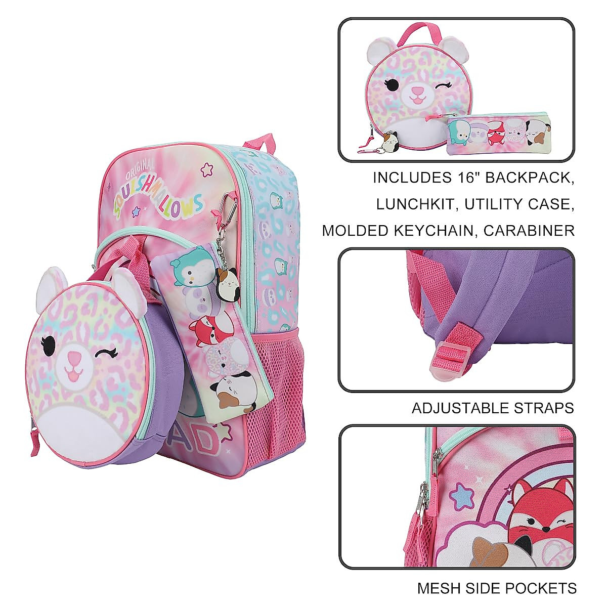 Squishmallows Michaela Cheetah 5-Piece Backpack Set