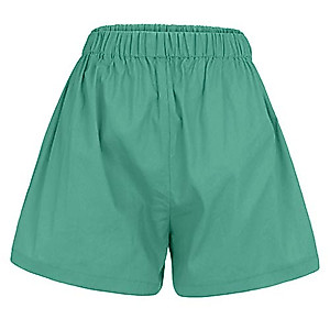 New Beach Shorts, Thenlian Women's Fashion Solid Color Cotton Flax Elastic Short Pants Leisure Shorts(XXXXL, Blue)