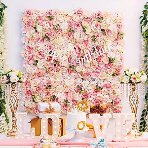 Flower Wall Panel Floral Backdrop - 6 Pcs Pink Flower Wall Decor, 24" X 16" Silk Rose Wall, Artificial Flower Wall Backdrop Faux Flower Panel for Wedding, Party, Nursery, Baby Girl Room, Home Decor