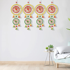 Smizzy Door Hangings for Decoration/Ring Wall Hangings with Jhumki for Haldi Mehandi Temple Decor | Pooja Room Decoration Items | Back Dropper | showpiece for Home Decor (Pack of 4)