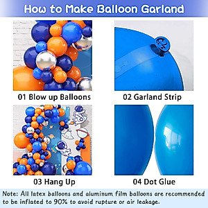 Blue and Orange Balloons Garland Arch Kit, Navy Blue Balloon Arch Kit, Blue Orange Silver Latex Balloons Party Balloons for Boy Space Party Birthday Baby Shower Graduation Anniversary Decorations