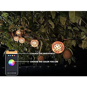 Solatec Led Smart String Lights, Shatterproof 25 RGBW Bulbs Color Changing IP65 Waterproof Light App Control with DIY Color Scenes, Music Modes, Bluetooth 21.2ft Globe Lights for Backyard Porch
