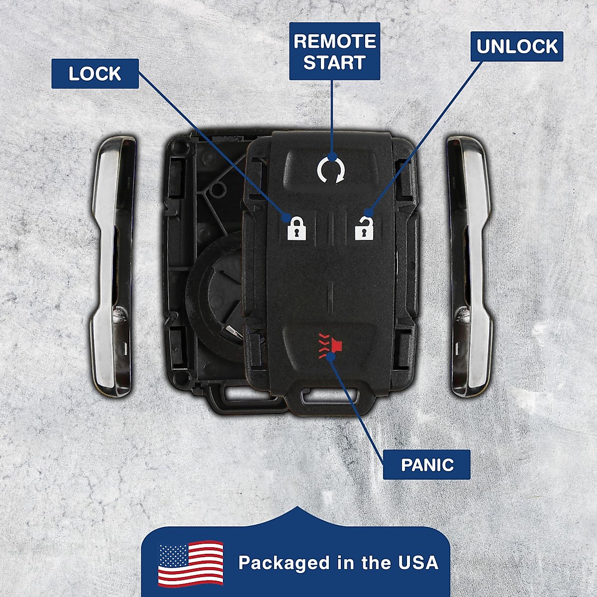 KeylessOption Key Fob Cover Case Replacement for 2014 2015 2016 2017 2018 2019 Chevrolet Chevy Silverado Suburban Tahoe GMC Sierra Yukon Remote Shell, 4-Button M3N-32337100, No Programming Required