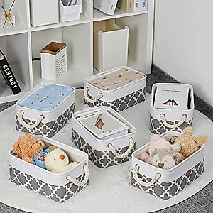 Bidtakay Baskets Set Fabric Storage Bins-White&Quatrefoil Grey Bundled Baskets of 2 Large Baskets 16" X 11.8" X 11.8" + 6 Small Baskets 11.8" X 7.8" X 5"