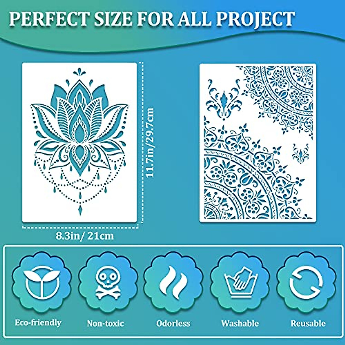 12 Pieces Large Mandala Stencil Reusable Mandala Painting Templates 8.3 x 11.7 Inch Floral Design Stencil Mandala Drawing Craft Stencil for DIY Wall, Tile, Furniture, Canva, Outdoor Indoor Decoration