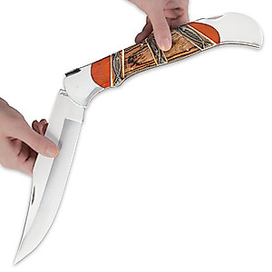 Timber Rattler Heartwood Scarab Back Giant Folding Pocket Knife - Carved Camel Bone Inlays
