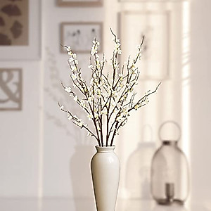 Ammyoo 4 PCS Artificial Plum Blossom Party Decorations Fake Cherry Flowers Faux Long Stems Wintersweets Silk Flowers Arrangement for Wedding Home Office Bedroom Decor(White)