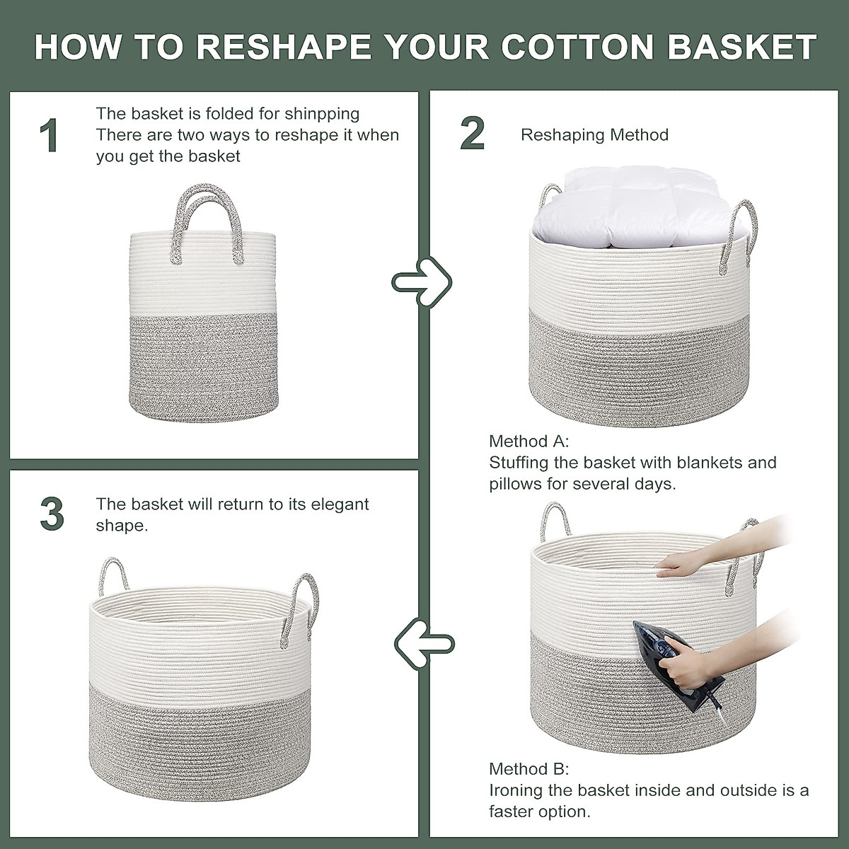 LOVSTORAGE 20.5"x 15" Large Rope Blanket Basket with Lid, Woven Storage Basket Baby Laundry Basket Hamper Decorative Nursery Toy Basket Bin with Handles for Living Room Bedroom-White&Brown, L