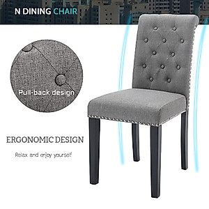 KCC Dining Chairs Set of 4 - Modern Armless Chairs, Upholstered Tufted High Back Kitchen Chairs with Black Legs for Dining Room, Gray