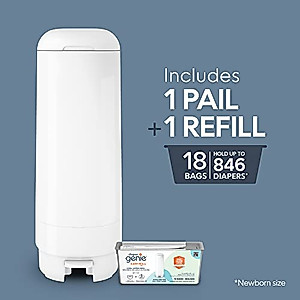 Diaper Genie Signature Pail Includes 1 Easy Roll Refill with 18 Bags | Holds Up to 846 Newborn-Sized Diapers Per Refill