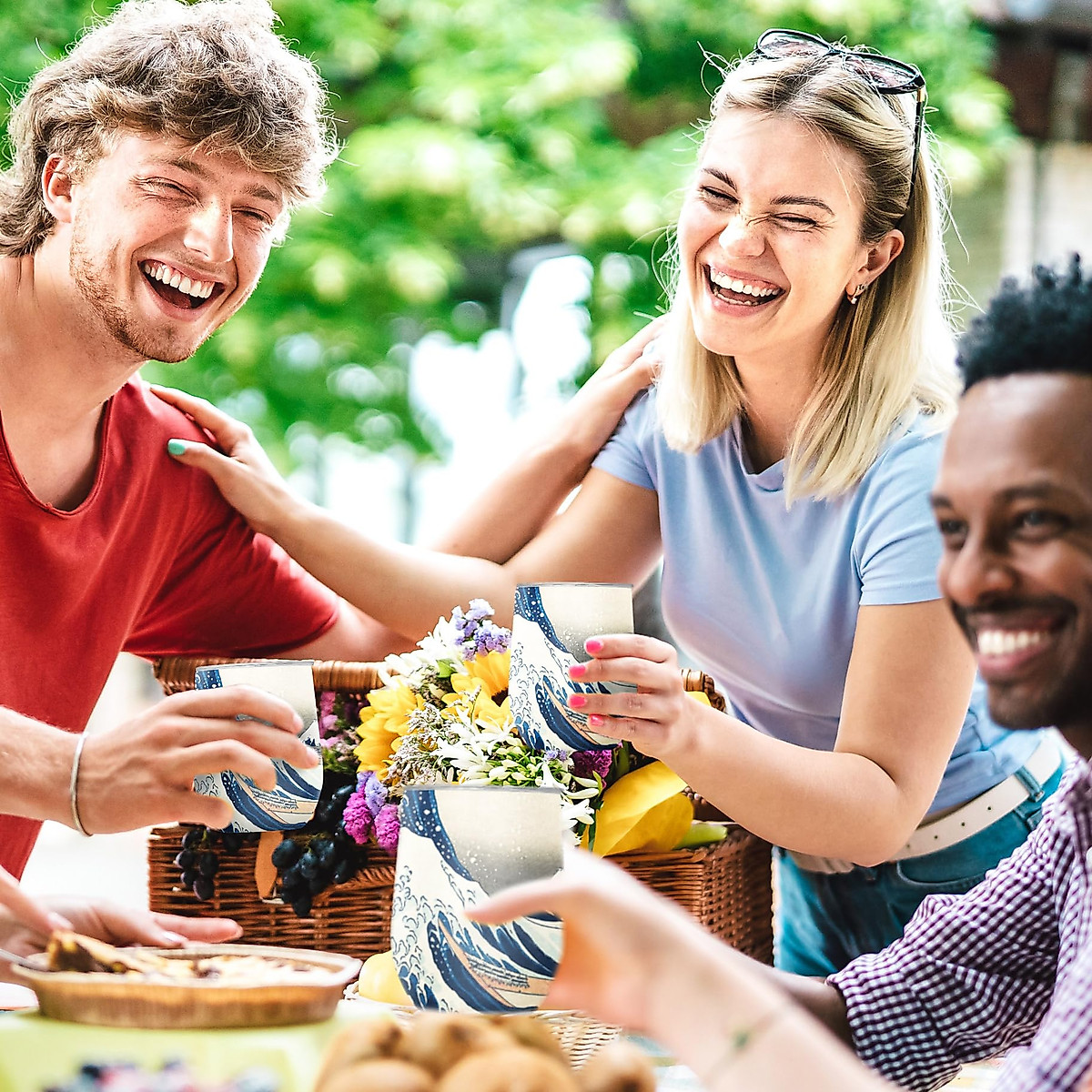 RainCaper 18/8 Stainless Steel Insulated Water Tumbler with Straw | 24oz, BPA-Free, Double Wall for Hot & Cold | Travel-Friendly, Cup Holder Ready (Hokusai The Great Wave)