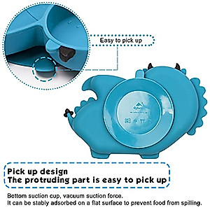 Qshare Toddler Plate, Portable Baby Plates for Toddlers and Kids, BPA-Free Strong Suction Plates for Toddlers, Dishwasher & Microwave Safe Silicone Placemat 9x6x1.5 inch Flydino-Lake Blue