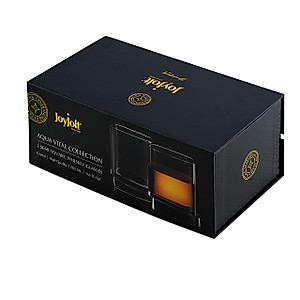 JoyJolt Aqua Vitae Premium Whiskey Glass Set of 2. Square Whiskey Glasses with Off Set Base. Old Fashioned Rocks Glasses for Scotch and Bourbon. Whiskey Tumbler Gifts for Men