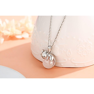 Vadmans Cat Necklace 925 Sterling Silver Rose Quartz Pendant Jewelry for Women Cat Lover Gifts