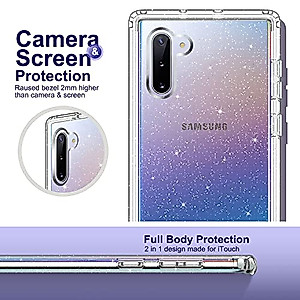 ULAK Galaxy Note 10 Case, Stylish Clear Glitter Sparkle Heavy Duty Shockproof Rugged Protection Case Transparent Soft TPU Protective Cover for Samsung Galaxy Note 10 6.3 inch (2019), Clear Glitter