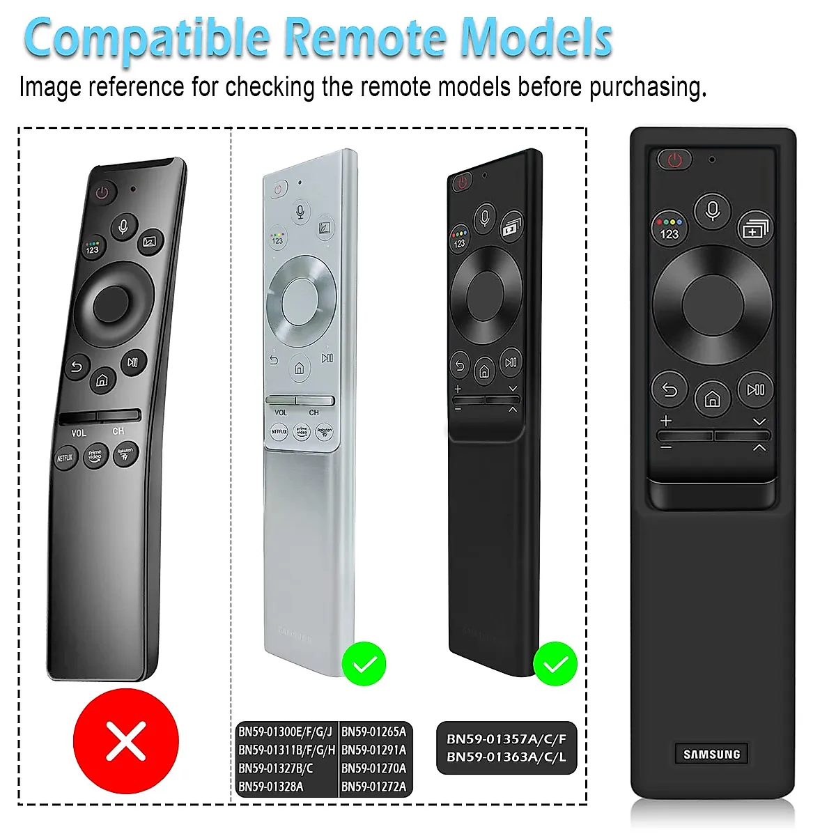 Moikuu Remote Cover for Samsung Smart TV Solar Remote, Slicone Case for BN59-01357 BN59-01311 BN59-01363, Protective Remote Sleeve Classic Black with Opening for Solar Charge USB Cable and Earphone