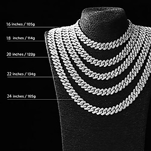 nkjegol Cuban Chain Necklaces Silver/Gold Cuban Link Chains Mens Iced Out Miami Bling Diamond Hip Hop Jewelry for Women (16 inch, Silver)