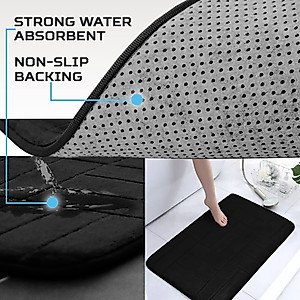 Effiliv Bathroom Rug Set 5 Piece - Memory Foam Bathroom Mat Set, Soft and Comfortable, Non-Slip Thick Absorbent Bath Mats, Machine Washable, Black