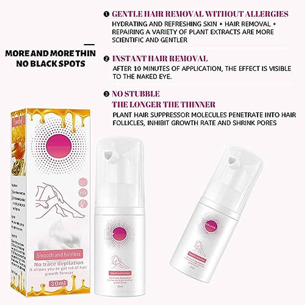 Beeswax Hair Removal Mousse, Gentle Beeswax Hair Removal Mousse, Hair Removal Spray, Effective & Painless Hair Removal Cream (30ml*2pcs)
