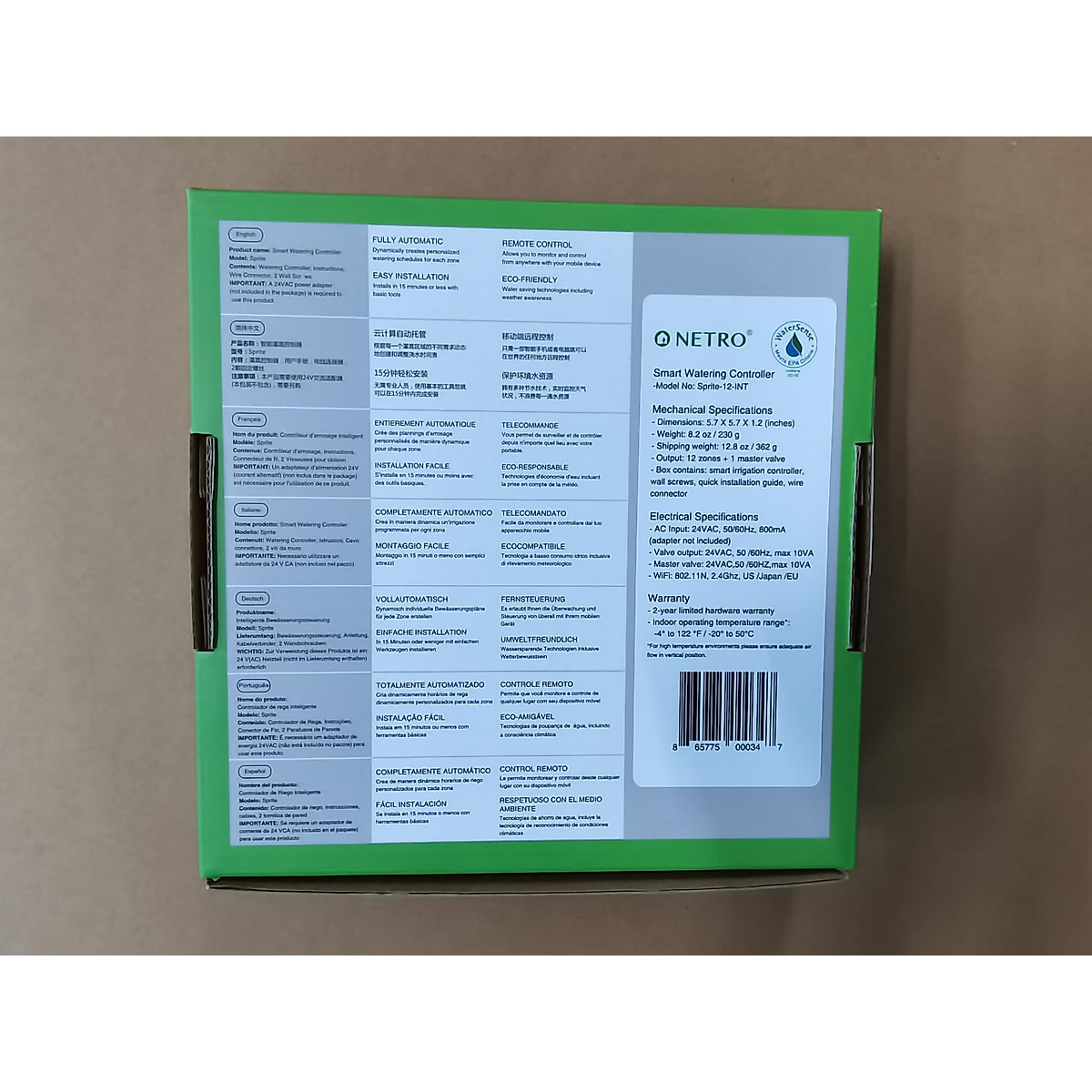 Netro Sprite Smart Sprinkler Controller, WiFi, Weather Aware, Remote Access, Power Adapter NOT Included, Compatible with Alexa (6 Zone)