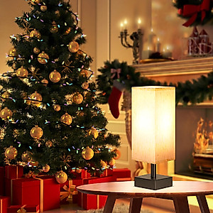 aooshine Small Table Lamp for Bedroom - Bedside Lamps for Nightstand, Minimalist Solid Wood Night Stand Light Lamp with Square Fabric Shade, Desk Reading Lamp for Kids Room Living Room Office Dorm