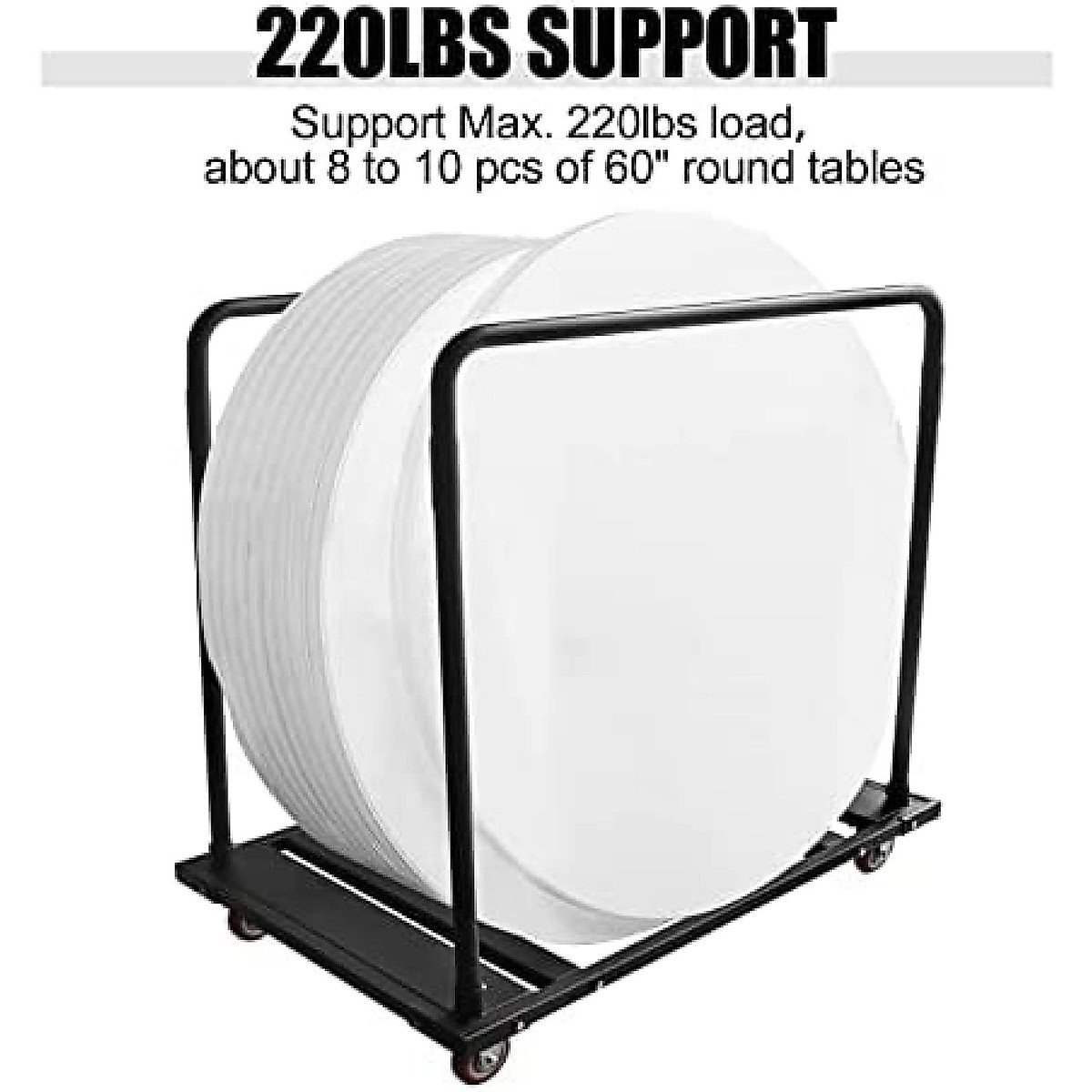 Table Cart Folding Cart Rack for 60" Round Heavy Duty Desk Trolley Black Push Cart with Mute Wheel 10 Table Capacity Fits for Hotel and Conference Center Use,45.3 X 45.3 X 29.1''