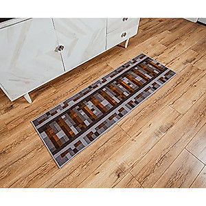 Minecraft Train Rail Area Rug | Indoor Floor Mat, Accent Rugs For Living Room and Bedroom, Home Decor For Kids Playroom | Video Game Gifts And Collectibles | 20 x 60 Inches