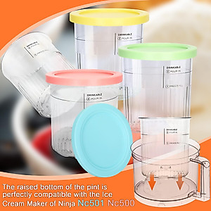 RYSIMWU For Ninja Creami Deluxe Pints and Lids 4 Pack, NC500 NC501 Ice Cream Pint fit for Ninja Delux Ice Cream Maker, 24 oz. food container for Ninja Creami Deluxe (Blue,Pink,Yellow,Green)
