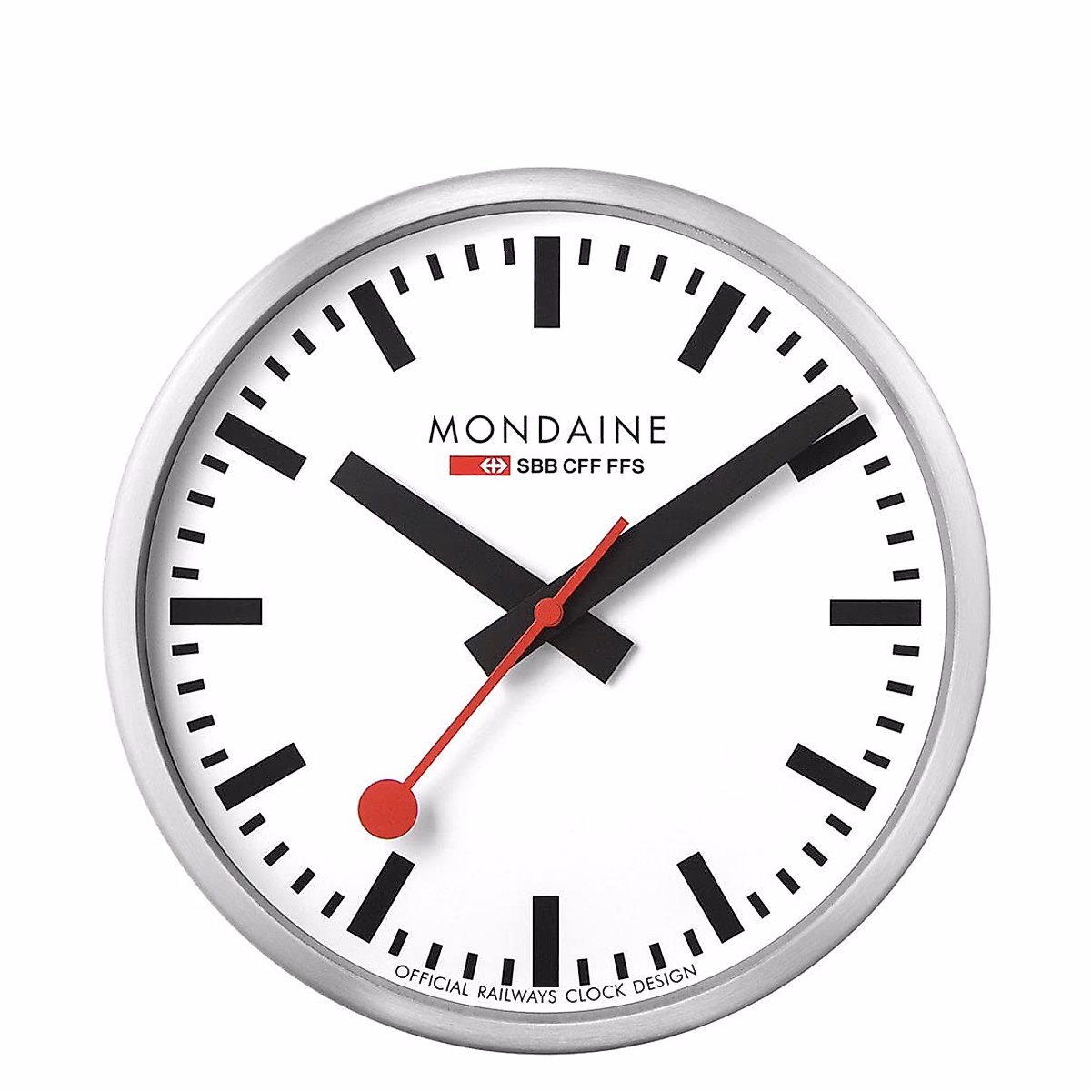 Mondaine - Wall Clock A990.Clock.16SBB 25cm - Official Swiss Railways Clock - Red Second Hand Aluminium Casing - Dust Resistant Wall Clocks - Made in Switzerland