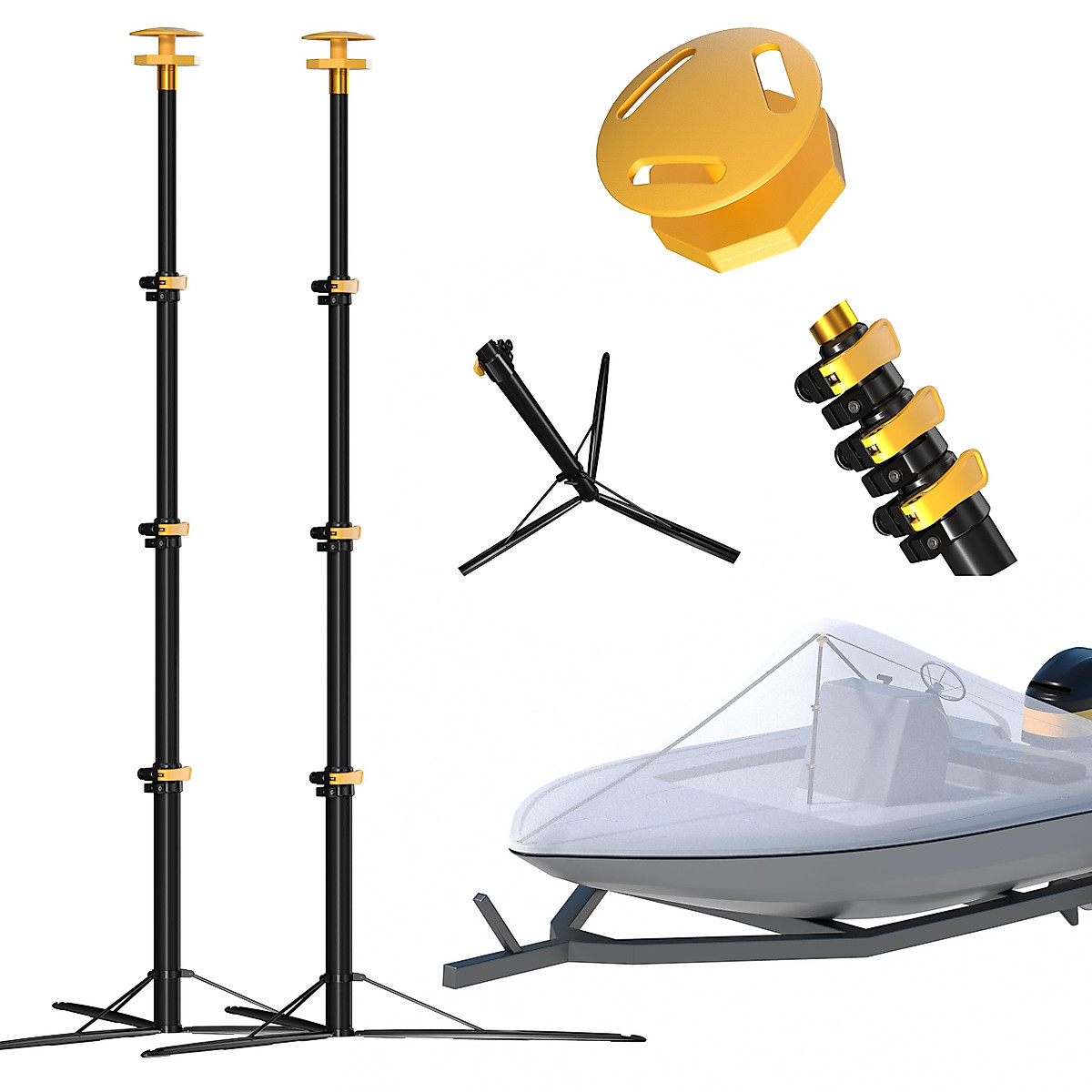 Boat Cover Support Poles Stand 2Pcs System Stable Base Height Adjustable Aluminum Boat Pontoon Cover Poles Post Marine Grade Aluminum Bimini Boat Tarps Winterization Cover Stand