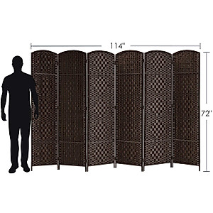 Room Dividers, 6Ft. Tall Extra Wide 19" Woven Fiber Folding Privacy Screens Panel, Partition & Wall Divider,Space Seperate Decorative Screen Panel,Double Hinged,Freestanding-6 Panel, Dark Coffee