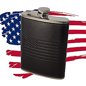 OUTZIE American Flag Flask - Soft Touch Cover | Laser Welded | 18/8 304 Food Grade Stainless Steel | Leak Proof Slim Profile Classic American Flag Design | Funnel and Gift Box Included