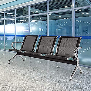 Kinsutie Waiting Room Chair with Arms 3-Seat Airport Reception Bench for Business Hospital Market, Black