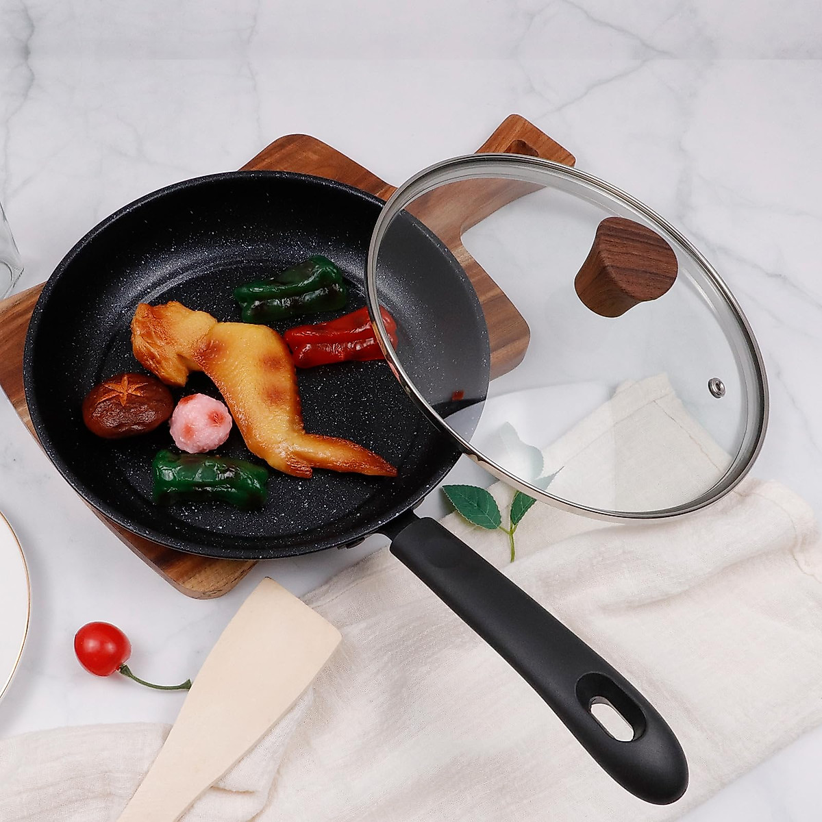 LC LICTOP 8" Tempered Glass Lid 304 Stainless Steel Rim Cookware Cover Replacement for 8-Inch Pan Pot (Heat Resistant Bakelite Knob)