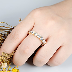 MDFUN 18K Yellow Gold Plated 4.0 Round Cubic Zirconia Eternity, Engagement, Wedding Band Ring for Women (6)