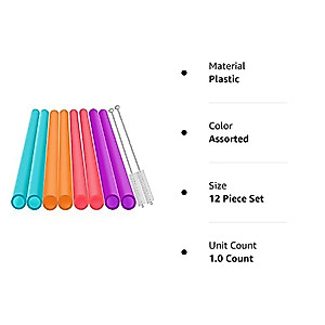 Extra Wide 0.51 inches Reusable Hard Smoothie Straws, Great for Bubble Tea, Boba Tea Milkshakes,10.25 Inches Long, 8 Pieces Jumbo Eco-Friendly Plastic Straws 2 Cleaning Brushes 1 Storage Bag BPA Free