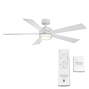 Wynd Smart Indoor and Outdoor 5-Blade Ceiling Fan 60in Matte White with 3000K LED Light Kit and Remote Control works with Alexa, Google Assistant, Samsung Things, and iOS or Android App